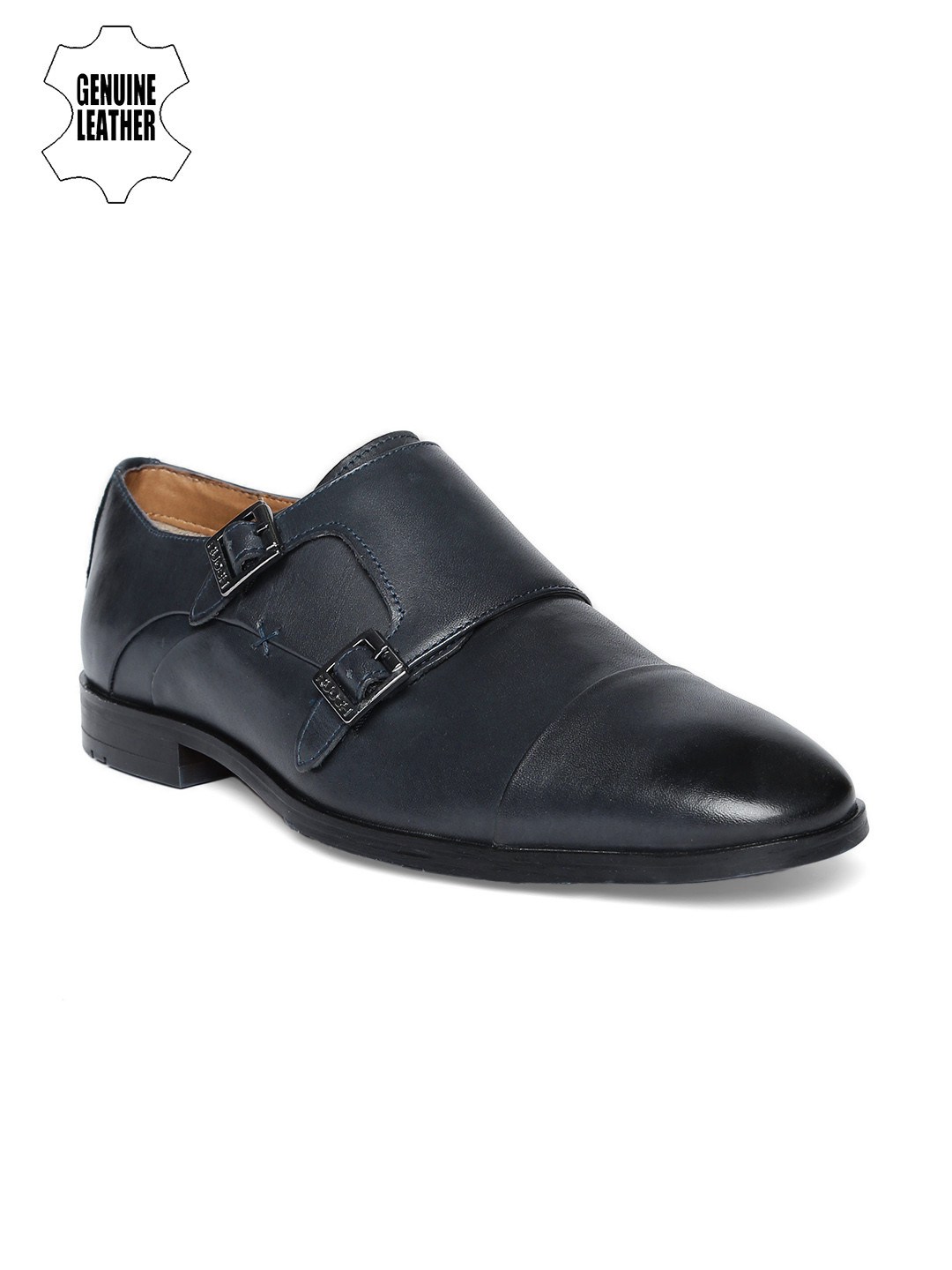 Buy Ruosh Men Navy Blue Leather Formal Monk Shoes - Formal Shoes for ...