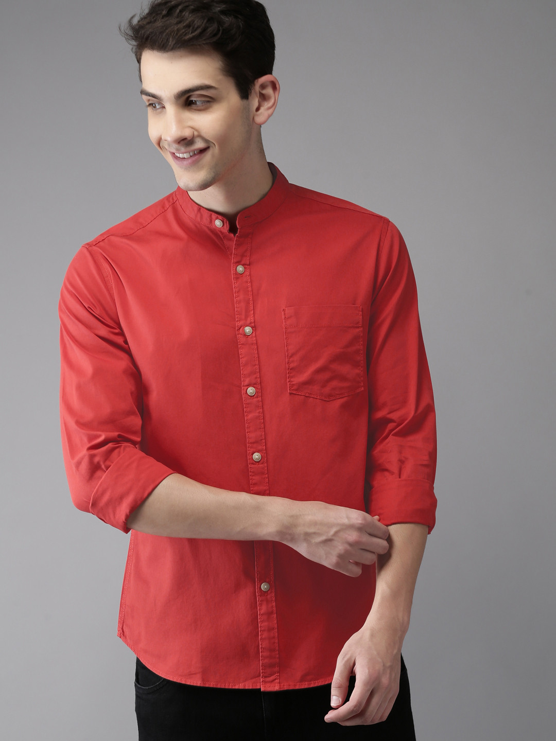 Buy HERE&NOW Men Red Regular Fit Solid Casual Shirt - Shirts for Men ...