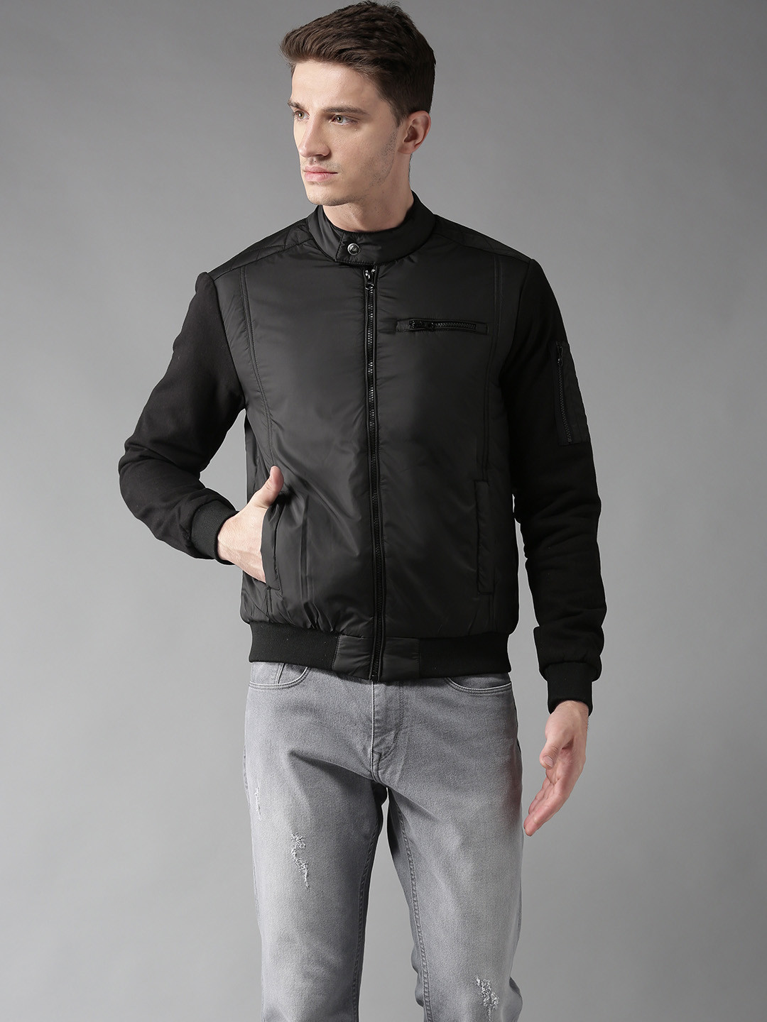 Buy Flying Machine Men Black Solid Bomber Jacket - Jackets for Men ...
