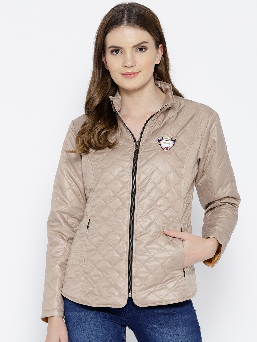 Buy JUMP USA Women Beige Solid Quilted Jacket - Jackets for Women ...