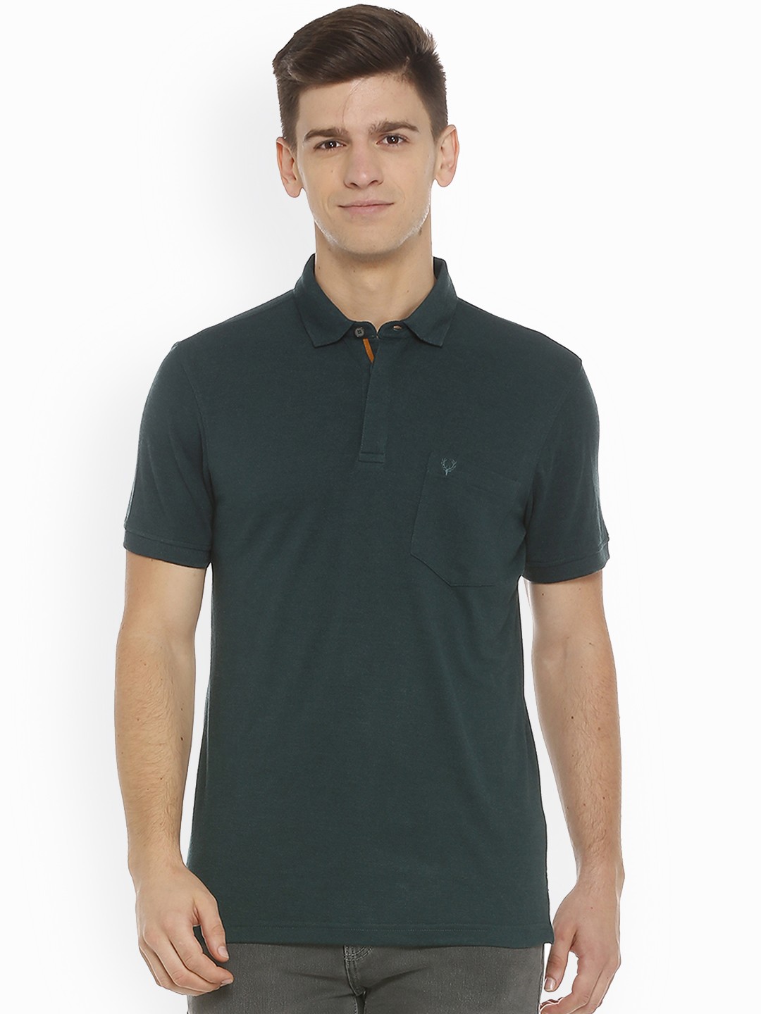 Buy Allen Solly Men Green Solid Polo Collar T Shirt Tshirts For Men