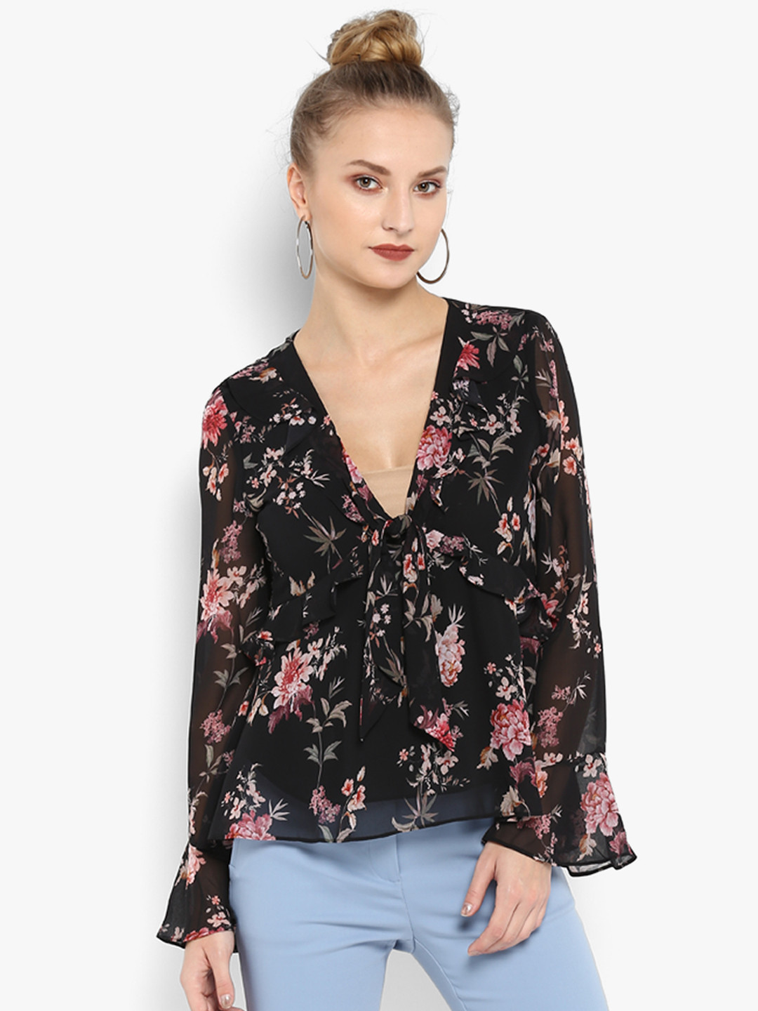 Buy Forever New Women Black Printed Empire Top - Tops for Women 7433743 ...