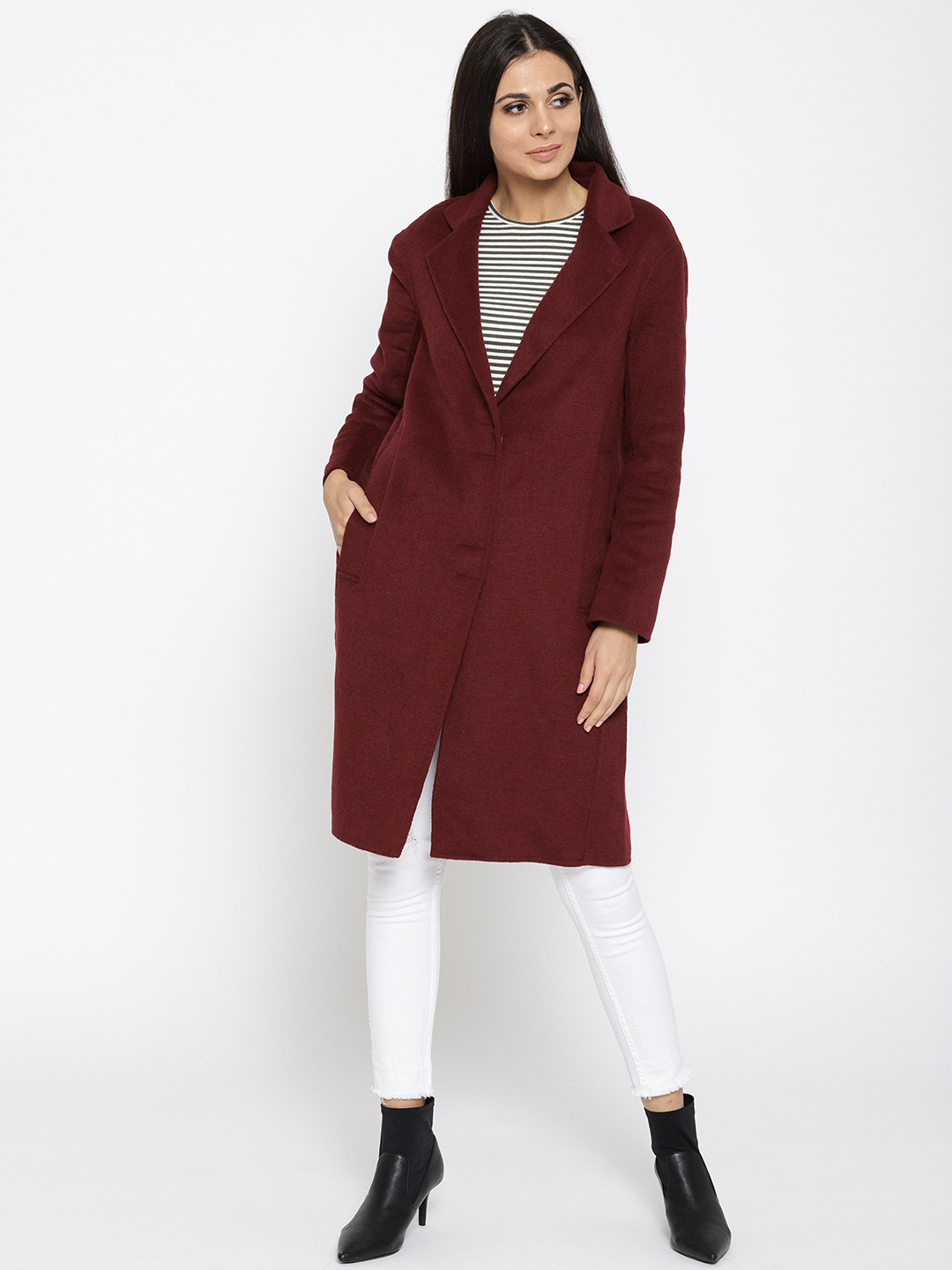 Buy ESPRIT Women Maroon Solid Overcoat - Coats for Women 7435732 | Myntra