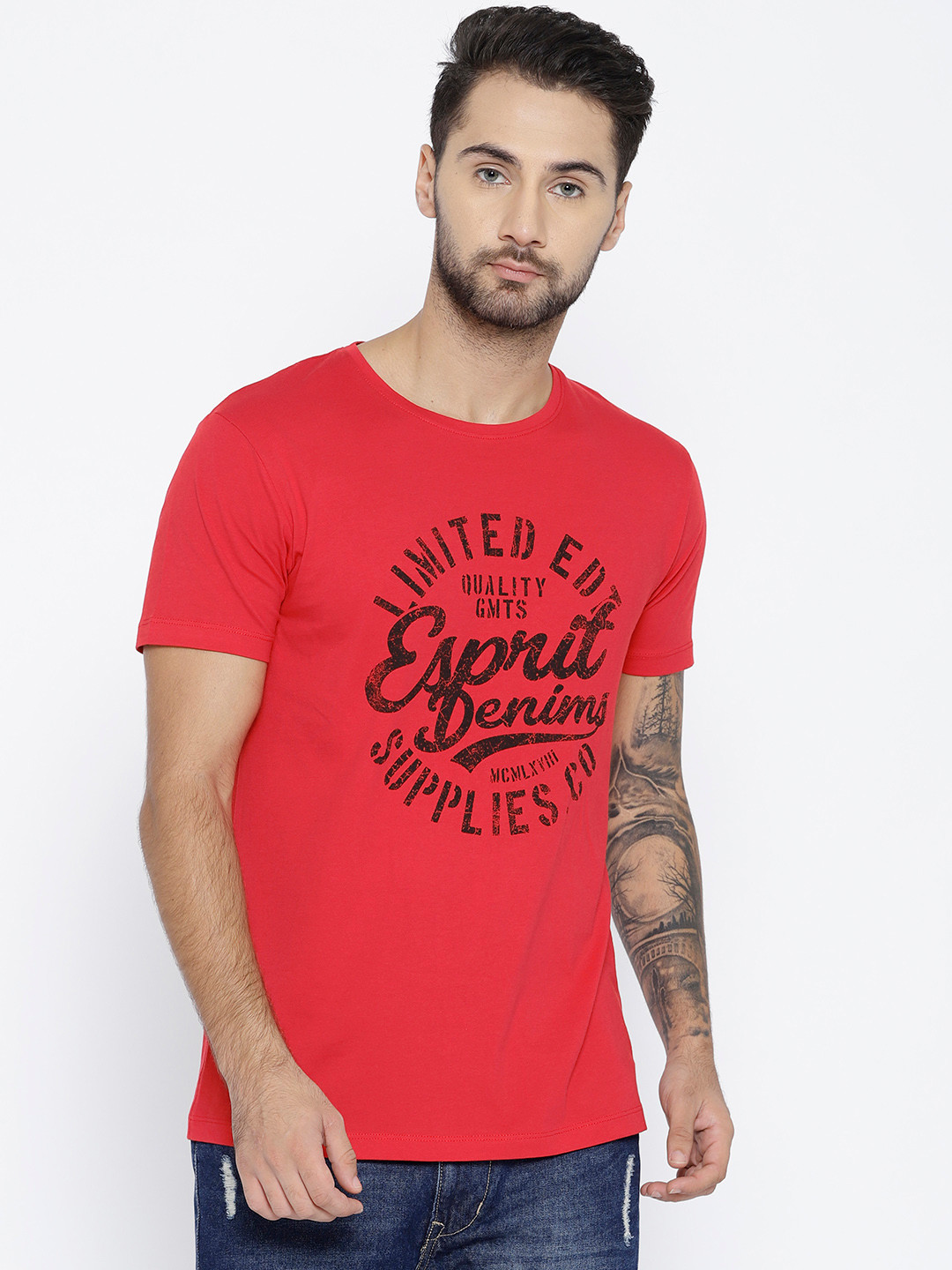 Buy ESPRIT Men Red Printed Round Neck T Shirt - Tshirts for Men 7435786 ...