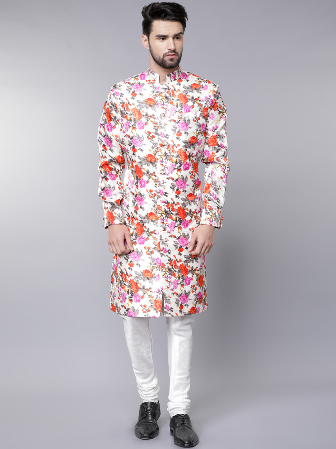 Buy Svanik Men Pink & Off White Printed Sherwani - Sherwani for Men ...