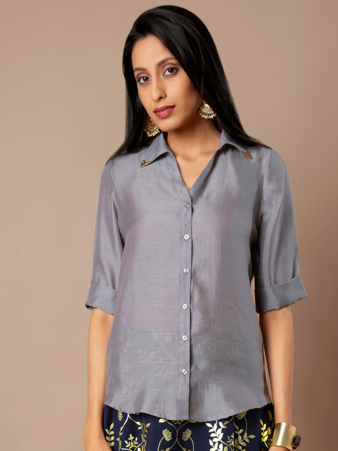 Buy INDYA Women Grey Solid Shirt Style Top - Tops for Women 7445698 ...
