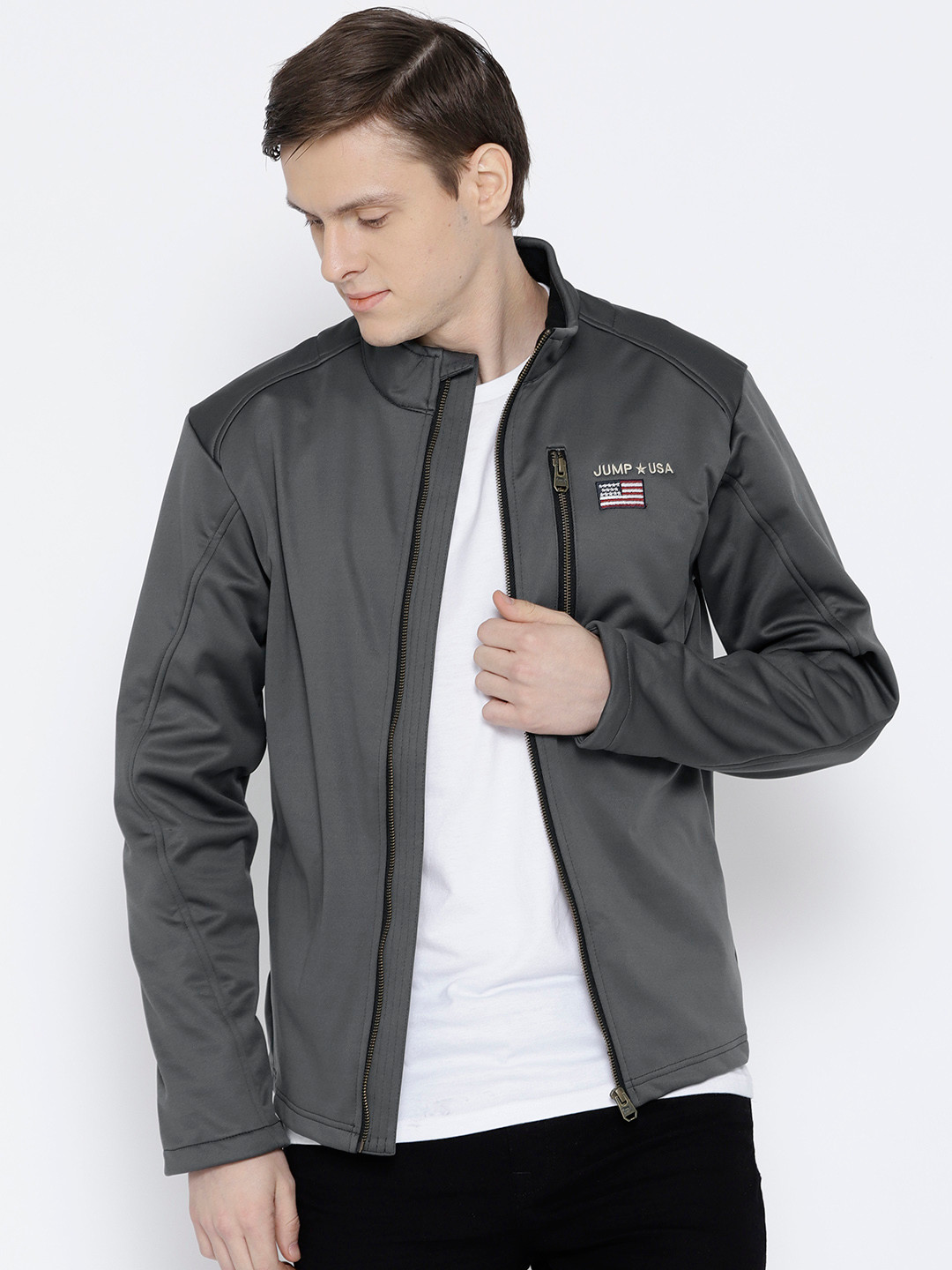 Buy JUMP USA Men Charcoal Grey Solid Tailored Jacket - Jackets for Men ...