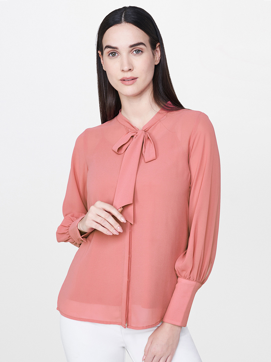 Buy AND Women Peach Coloured Solid Shirt Style Top - Tops for Women ...