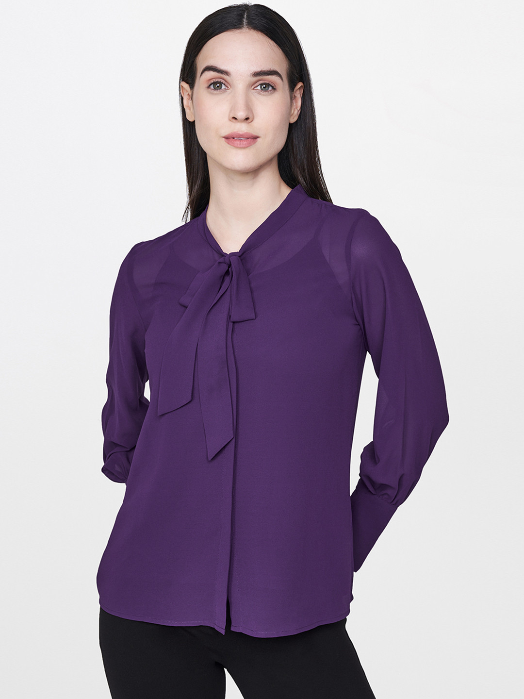 Buy AND Women Purple Solid Shirt Style Top - Tops for Women 7454132 ...