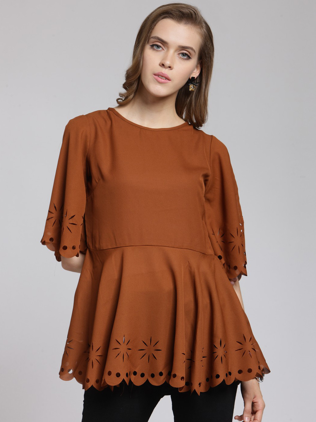 Buy PlusS Women Rust Brown Self Design Empire Top - Tops for Women ...