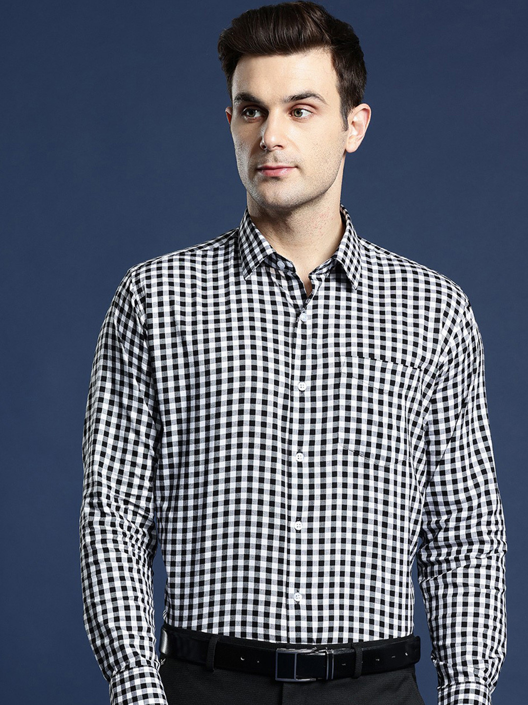 Buy Hancock Men Black & White Slim Fit Checked Formal Shirt - Shirts ...