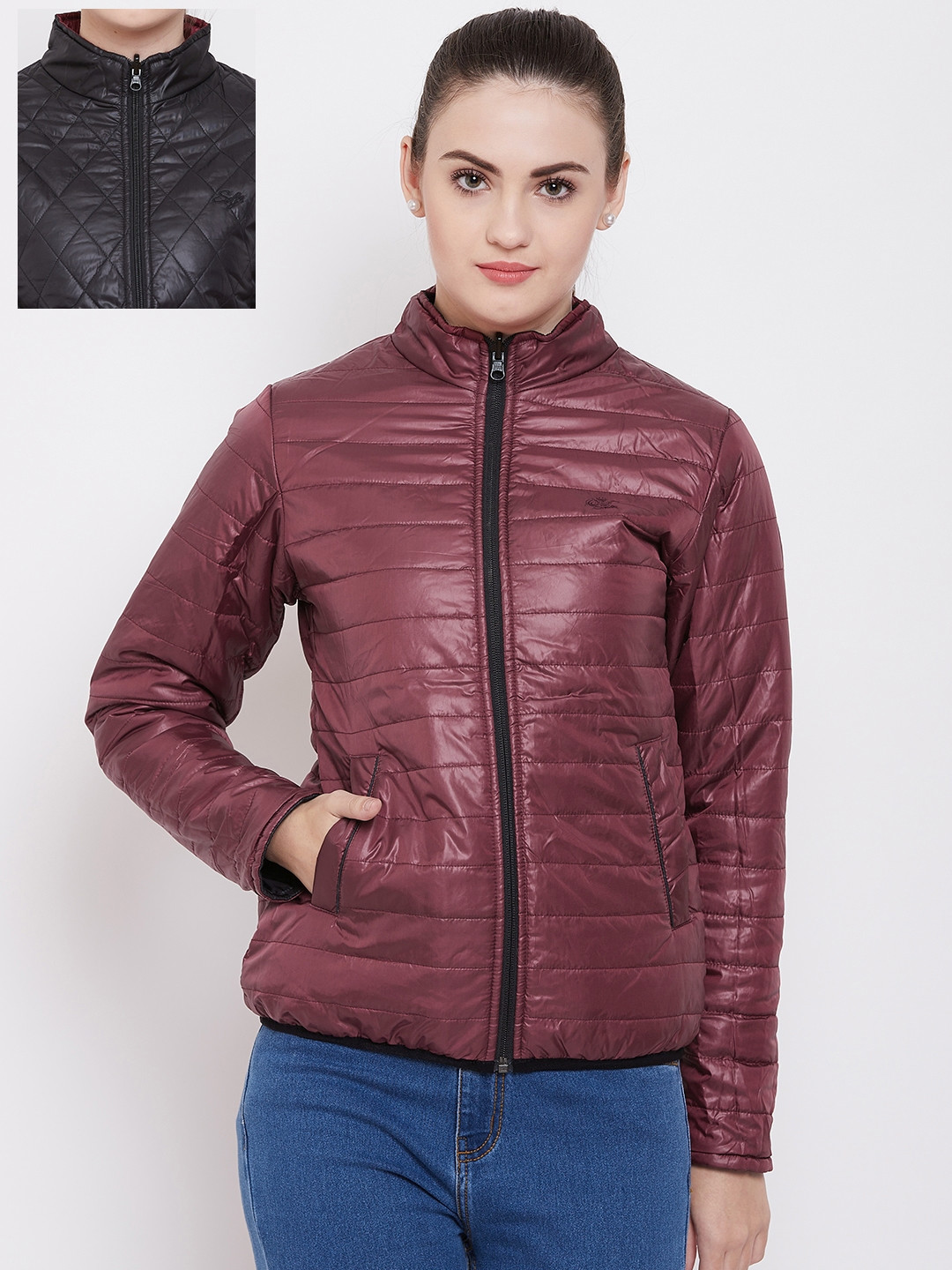 Buy Duke Women Maroon Solid Reversible Padded Jacket - Jackets for ...