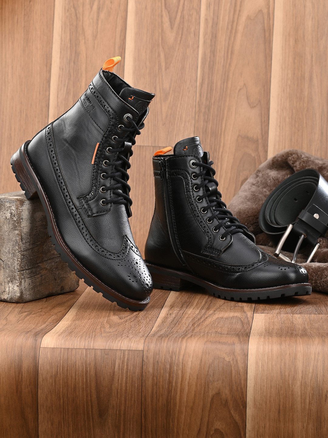 Buy Alberto Torresi Men Black Solid High Top Flat Boots - Boots for Men ...