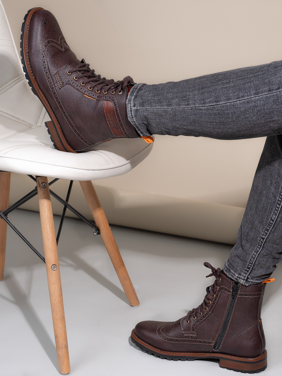 Buy Alberto Torresi Men Brown Solid High Top Flat Boots - Boots for Men ...