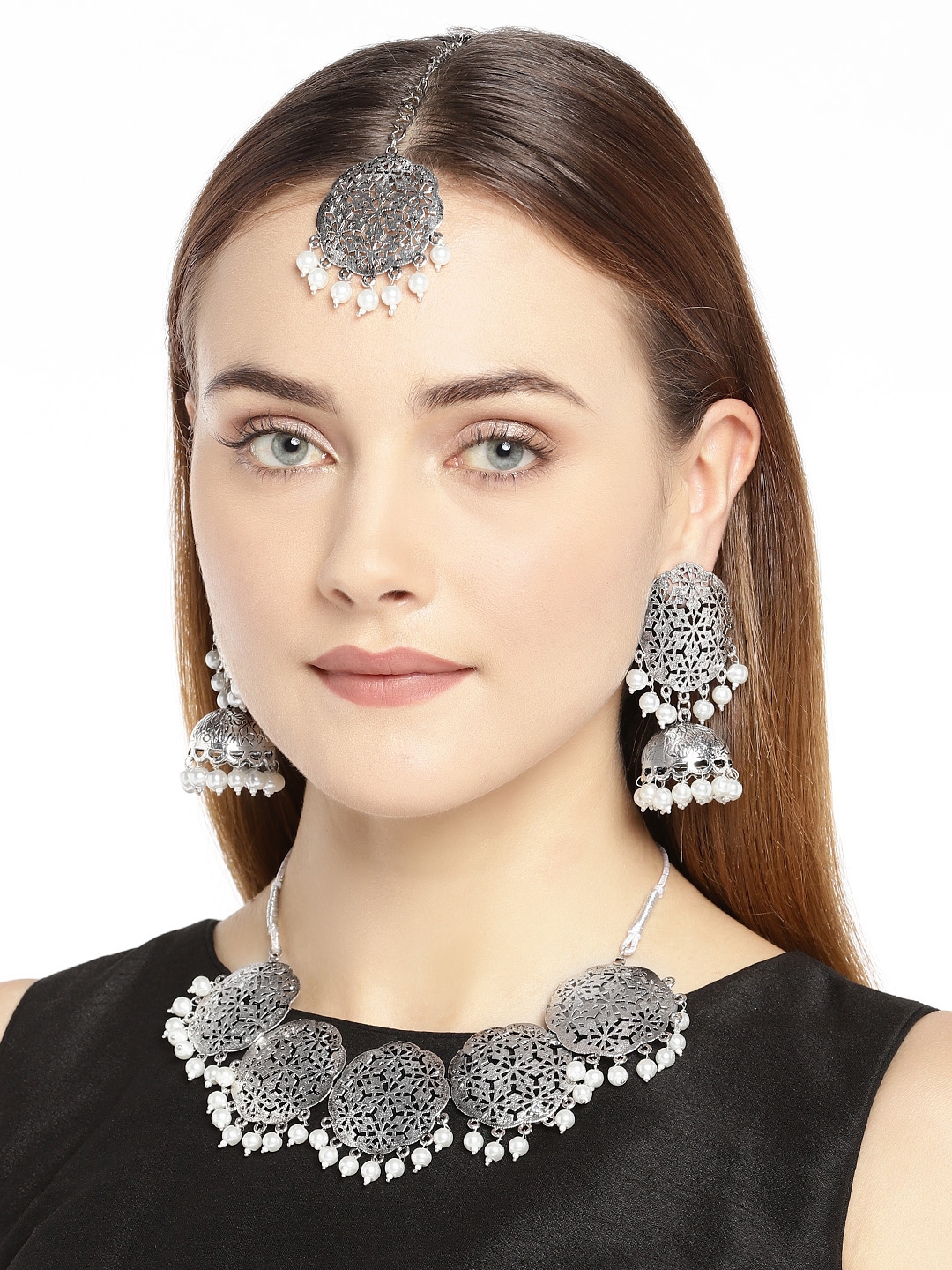 Buy Zaveri Pearls Silver Plated Jewellery Set Jewellery Set For Women