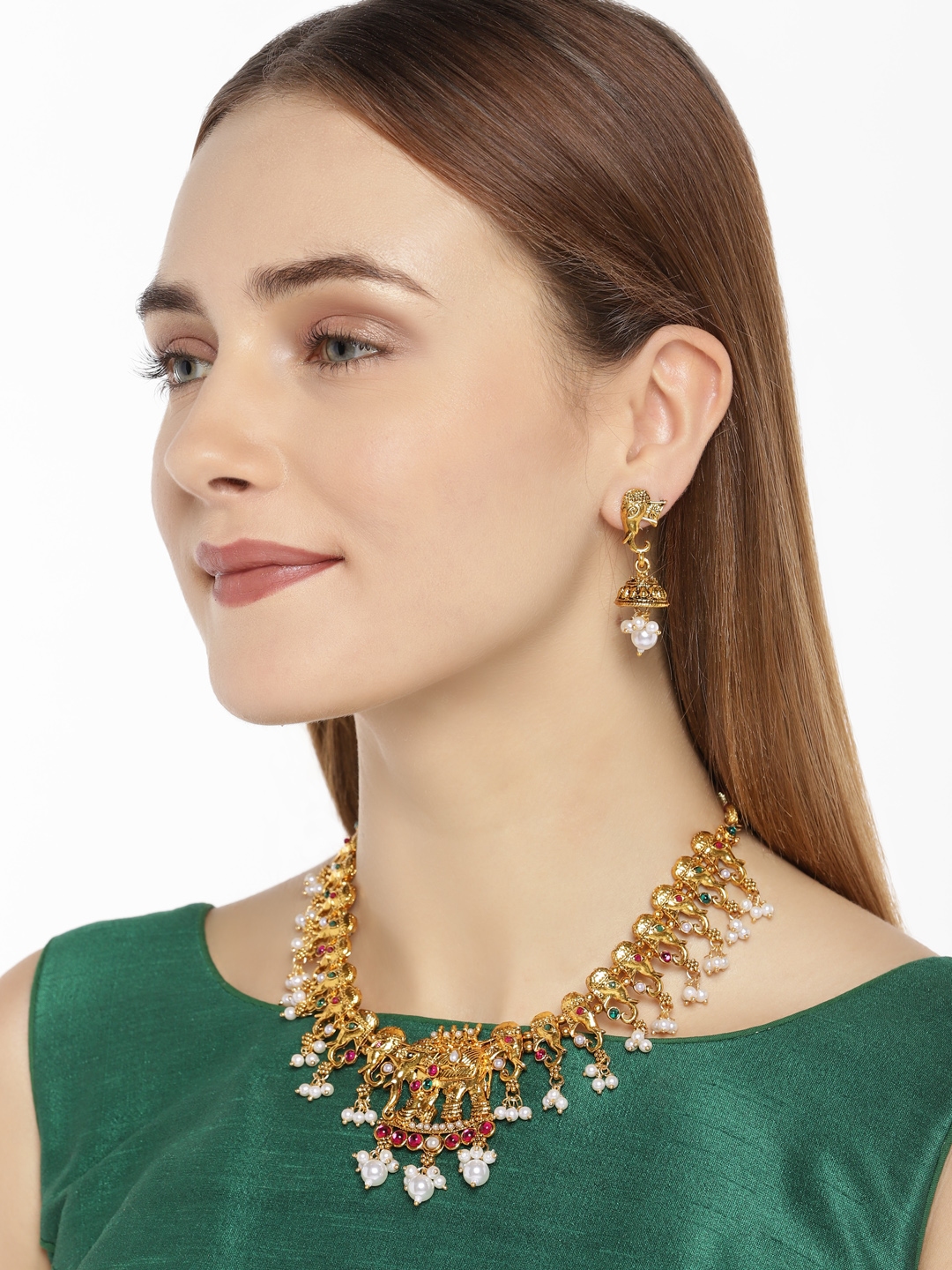 Buy Zaveri Pearls Antique Gold Plated Traditional Jewellery Set