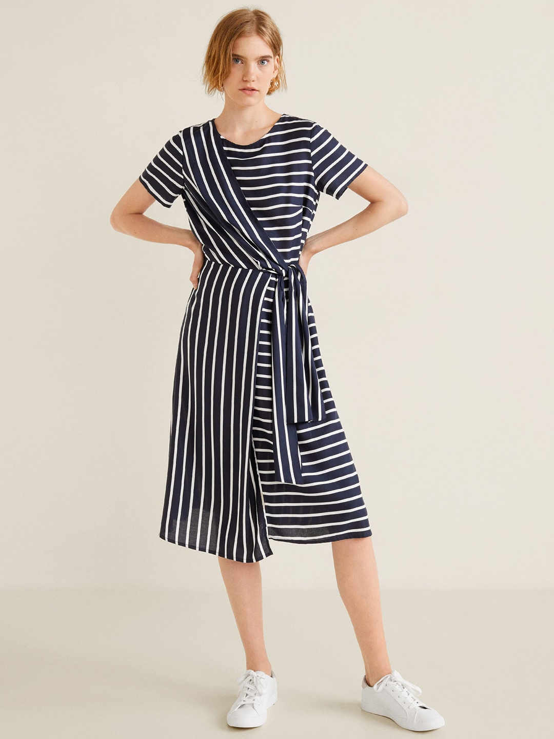 Buy MANGO Women Navy Blue & White Striped Wrap Dress - Dresses for ... Buy MANGO Women Navy Blue & White Striped Wrap Dress - Dresses for ...
