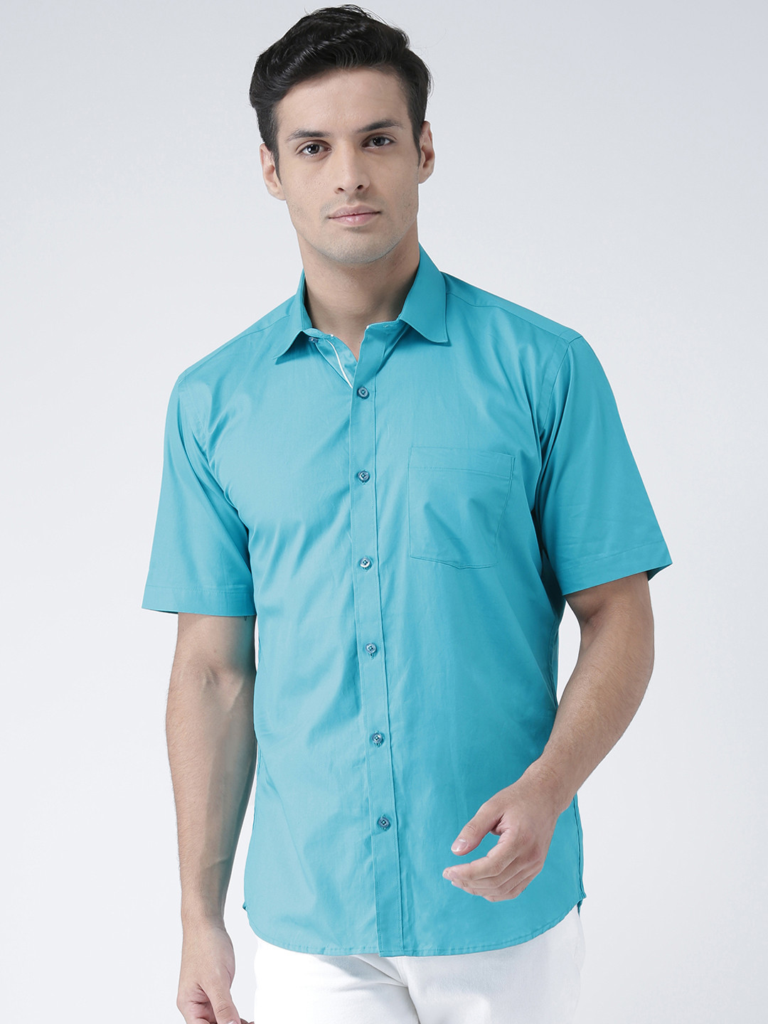 Buy Zeal Men Turquoise Blue Standard Regular Fit Solid Casual Shirt ...