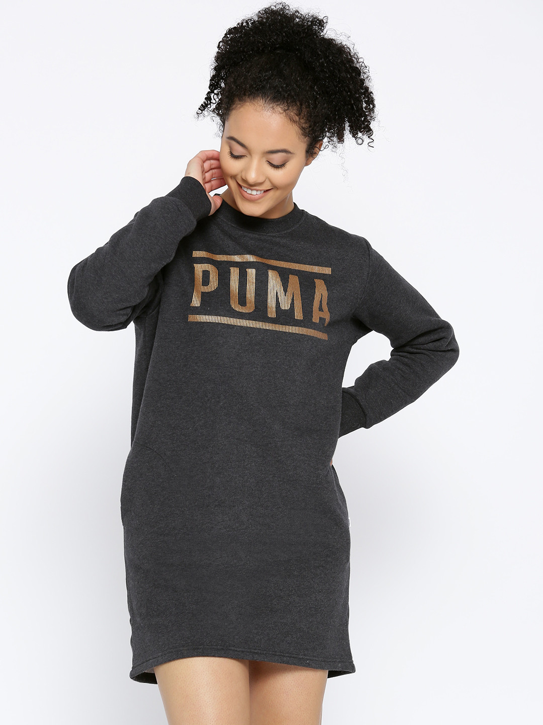 Buy Puma Women Charcoal Printed T Shirt Dress - Dresses for Women ...