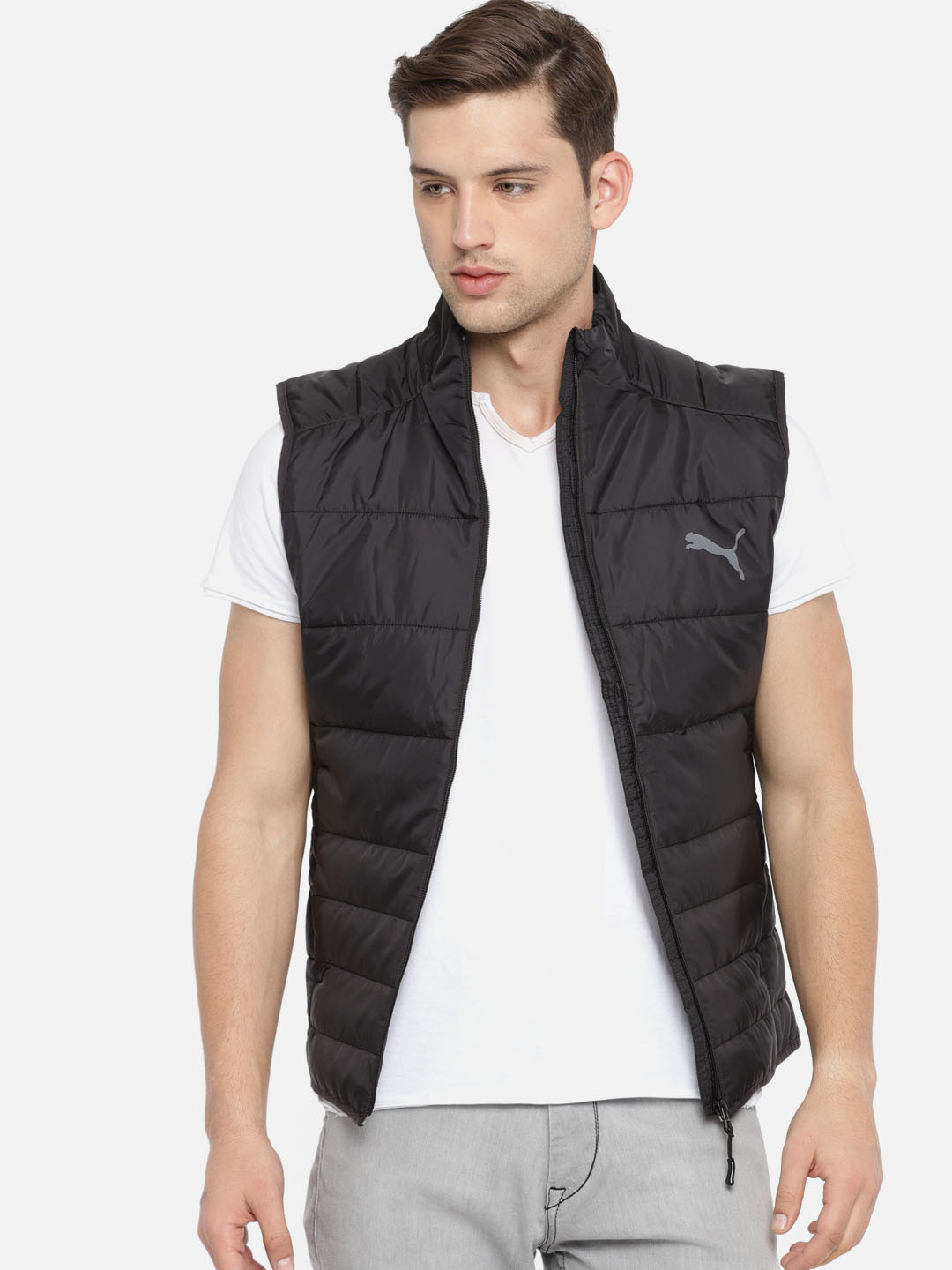 Buy Puma Men Black Slim Fit Solid PWRWarm PackLITE Vest Puffer Jacket ...