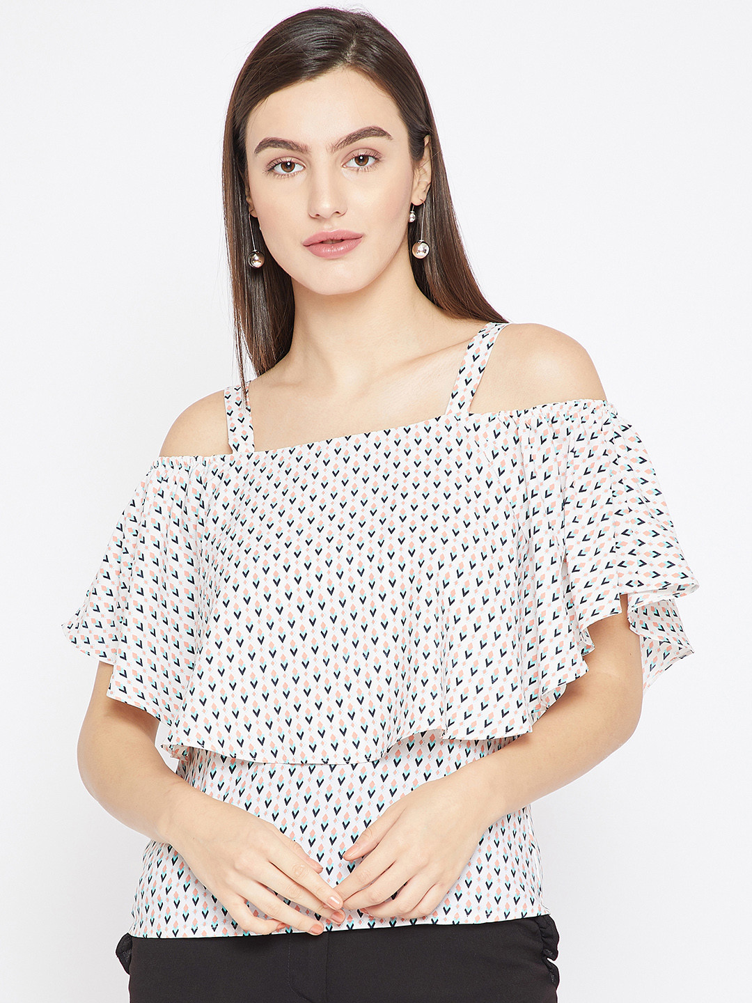 Buy RARE Women White & Blue Printed Top - Tops for Women 7477660 | Myntra
