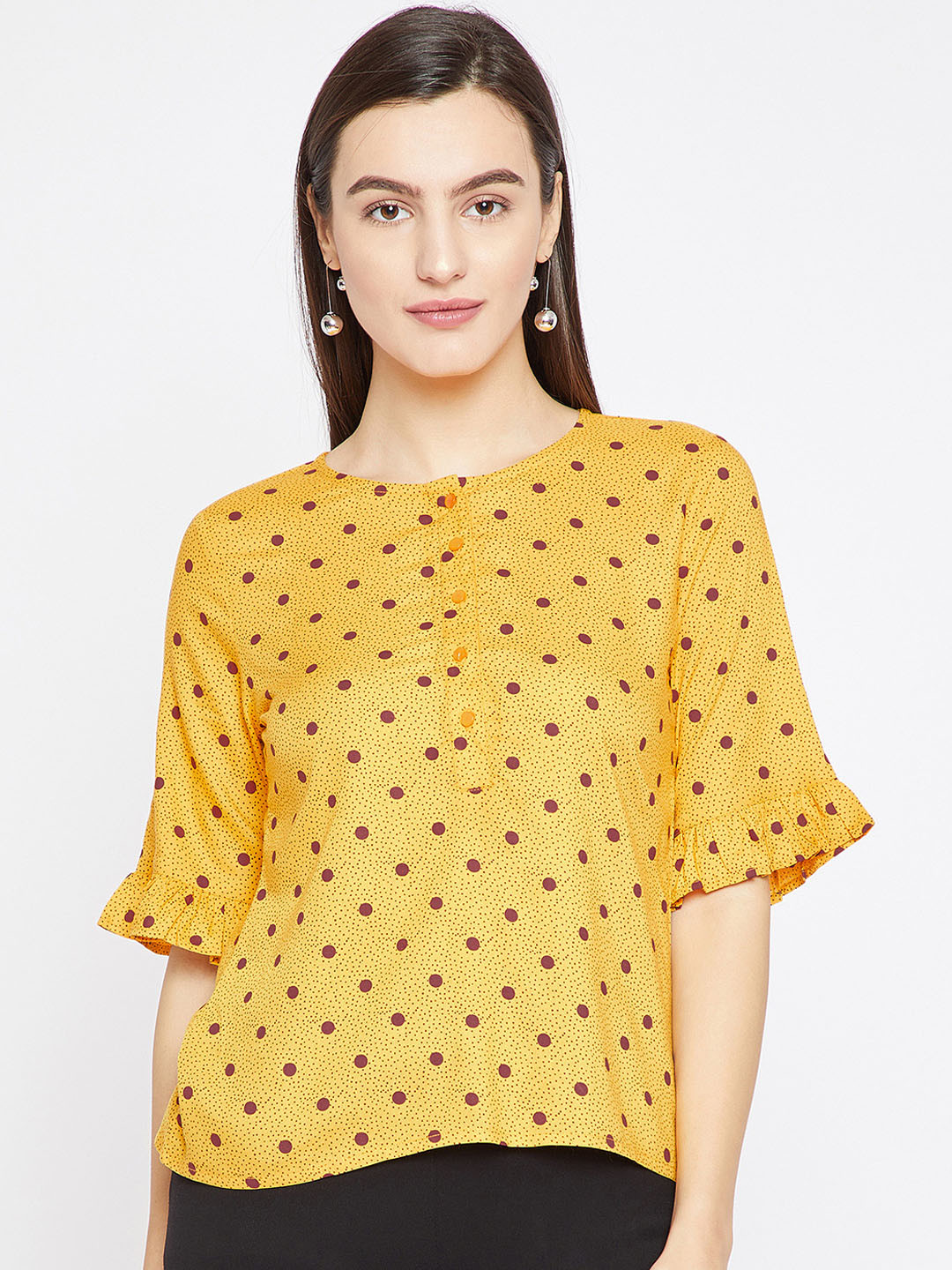 Buy RARE ROOTS Women Yellow Polka Dot Print Top - Tops for Women ...