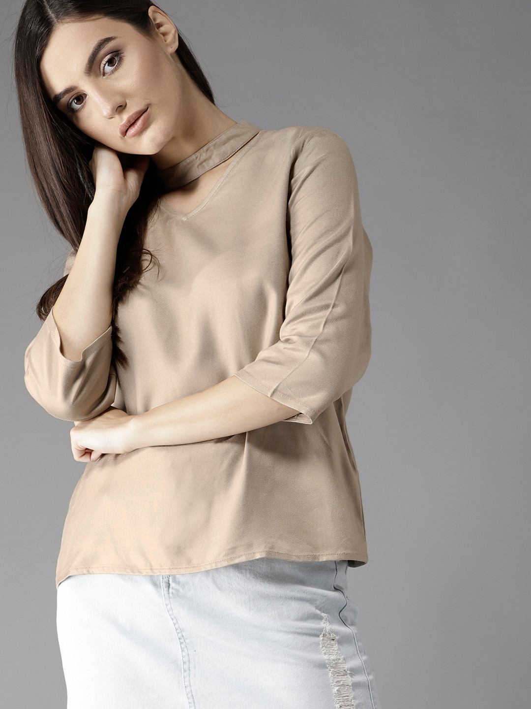 Buy HERE&NOW Women Beige Solid Top - Tops for Women 7479389 | Myntra