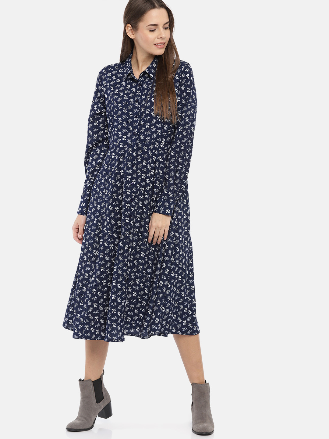Buy DressBerry Women Navy Printed Shirt Dress - Dresses for Women ...