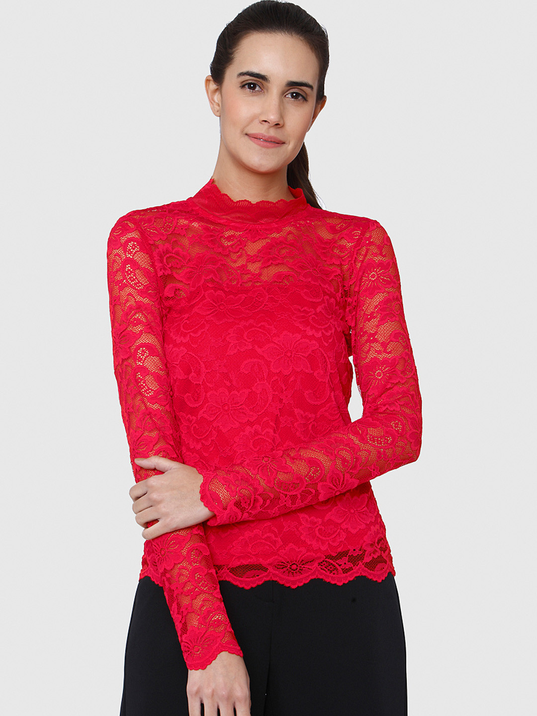 Buy Vero Moda Women Red Self Design Top - Tops for Women 7487287 | Myntra