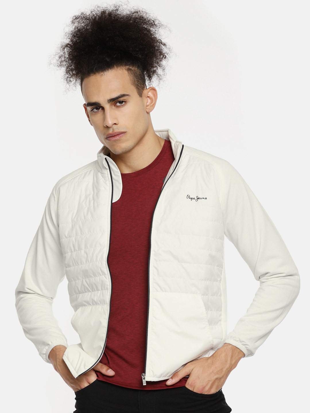 Buy Pepe Jeans Men White Solid Quilted Jacket - Jackets for Men 7488951 ...