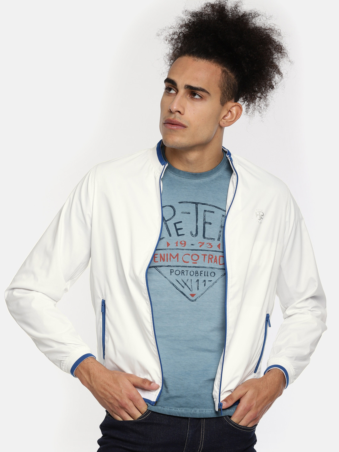 Buy Pepe Jeans Men White Solid Bomber Jacket - Jackets for Men 7489023 ...