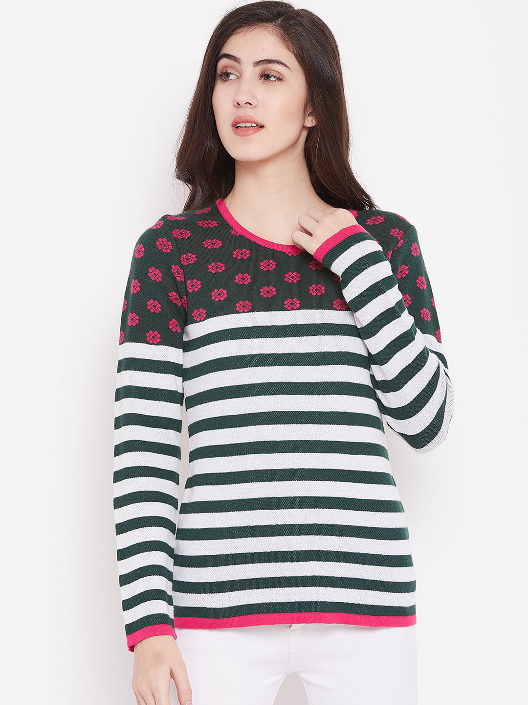 Buy American Eye Women Green & White Striped Sweater - Sweaters for ...