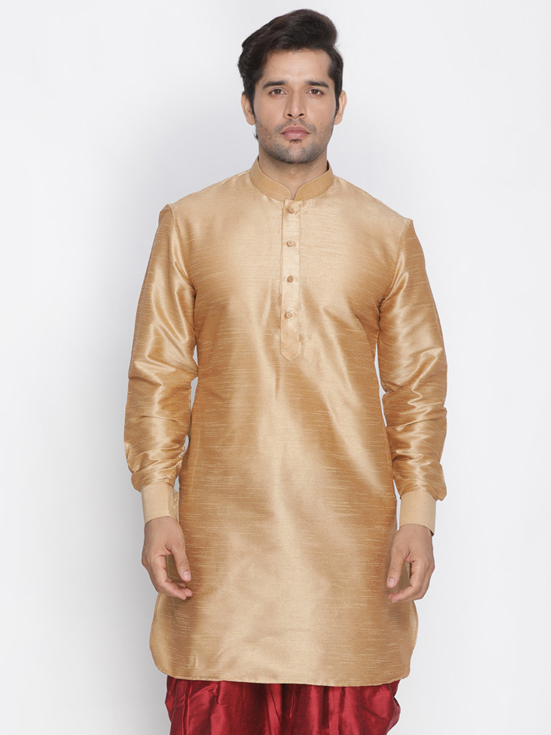 Buy VASTRAMAY Men Gold Toned Solid Straight Kurta - Kurtas for Men ...