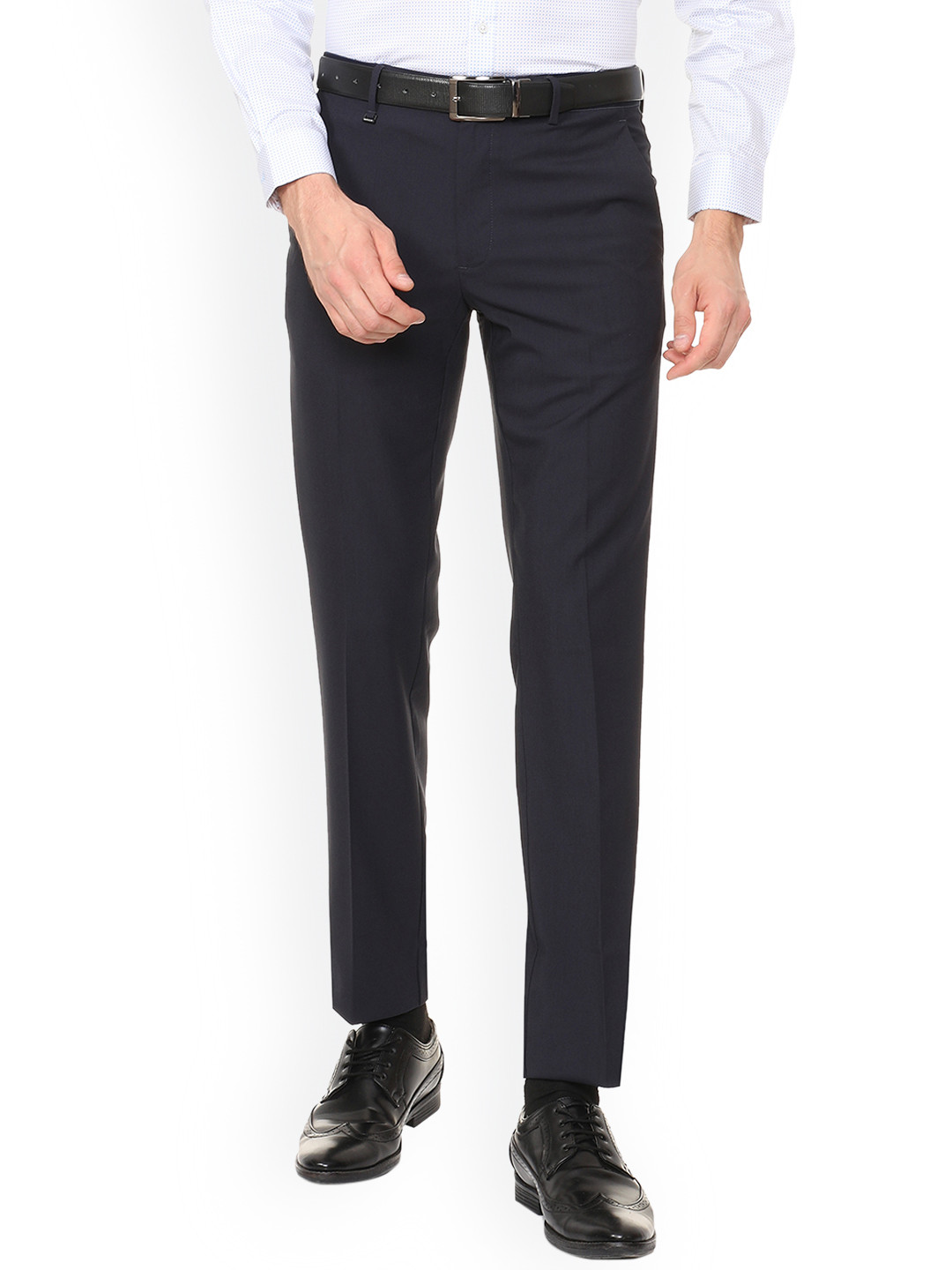 Buy Van Heusen Men Black Slim Fit Solid Formal Trousers - Trousers for ...