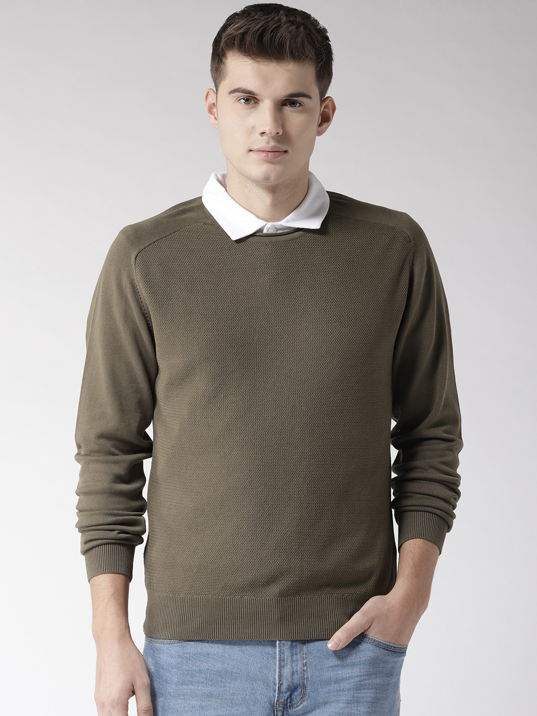 Buy Arrow Sport Men Olive Green Solid Pullover - Sweaters for Men ...
