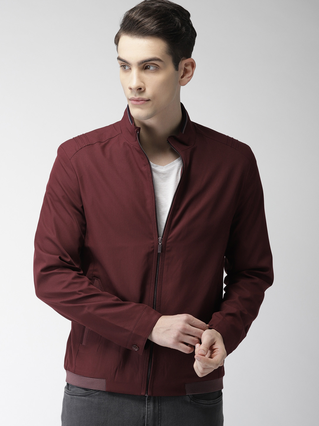 Buy Arrow Sport Men Burgundy Solid Tailored Jacket - Jackets for Men ...