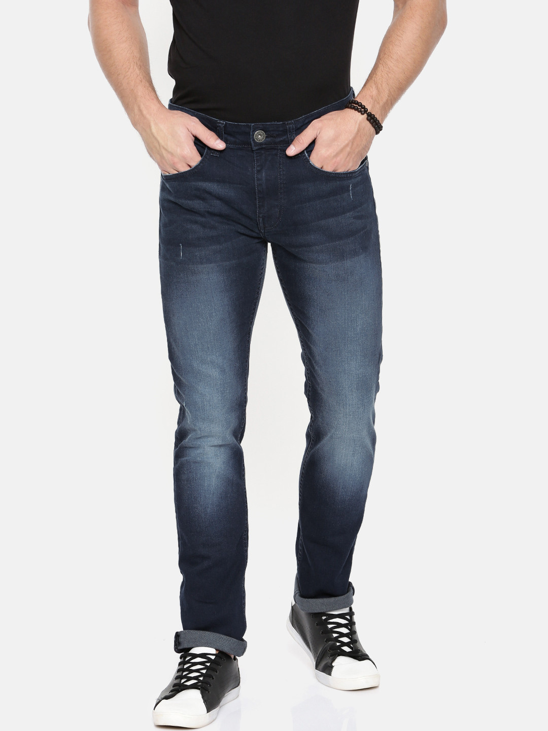 Buy Being Human Men Blue Slim Fit Mid Rise Low Distress Stretchable ...