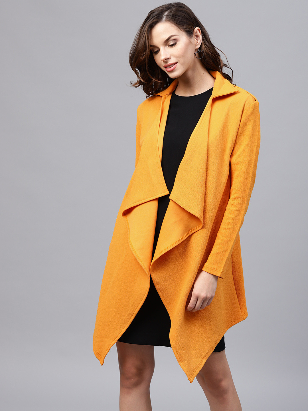 Buy Athena Mustard Yellow Solid Longline Waterfall Shrug - Shrug for ...