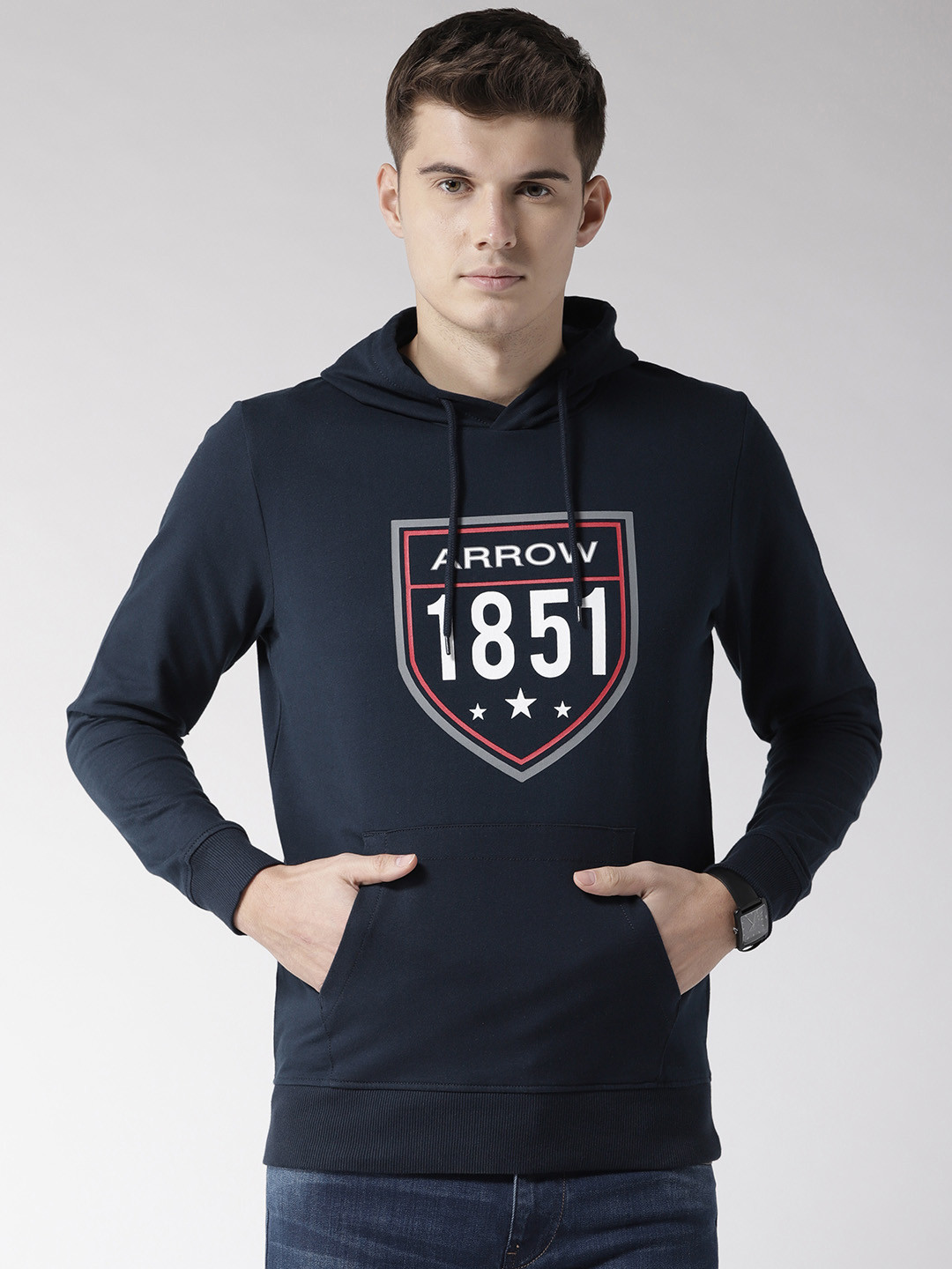 Buy Arrow Sport Men Navy Blue Printed Hooded Sweatshirt - Sweatshirts ...