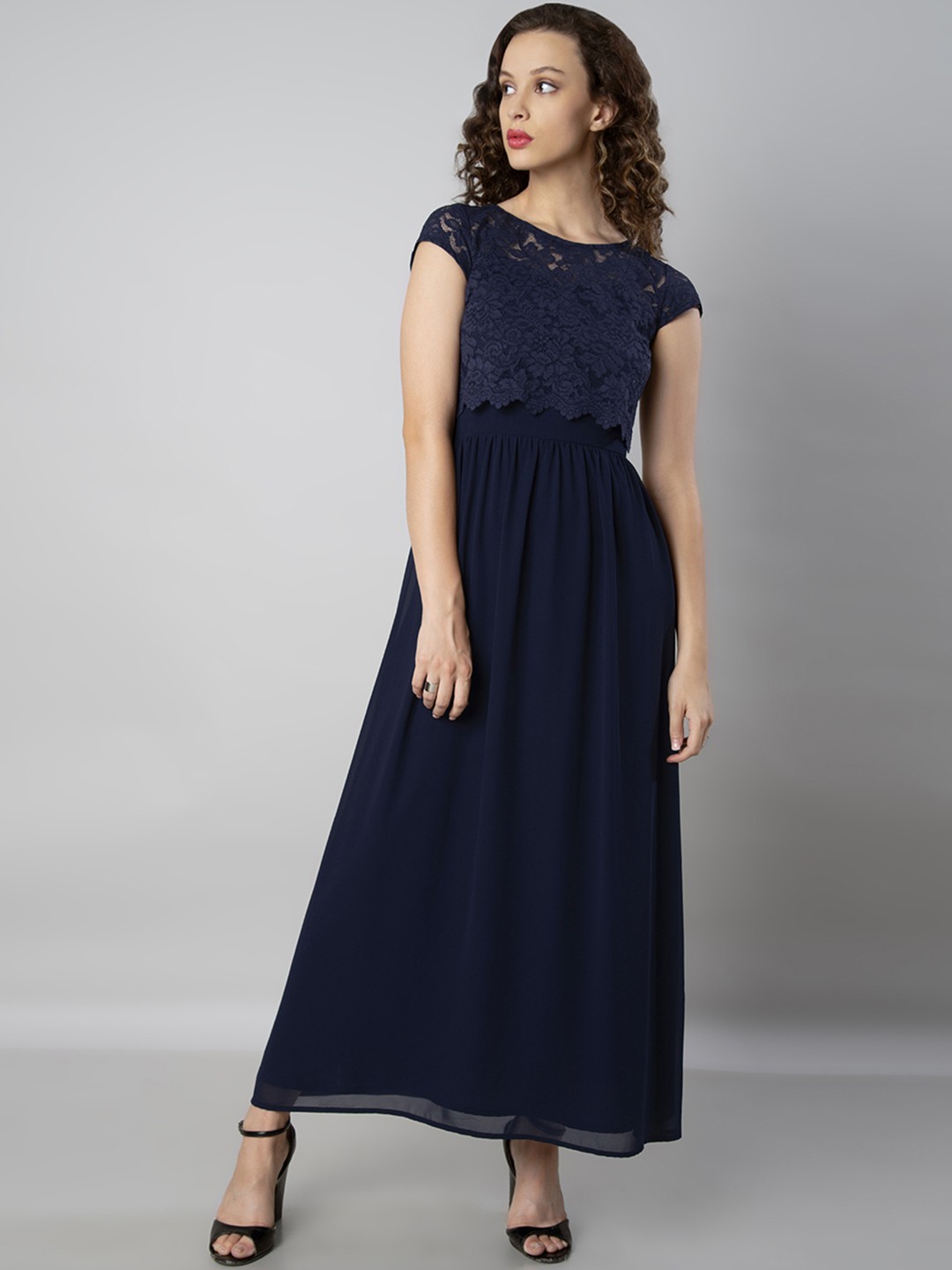 Buy Faballey Women Navy Blue Solid Maxi Dress Dresses For Women