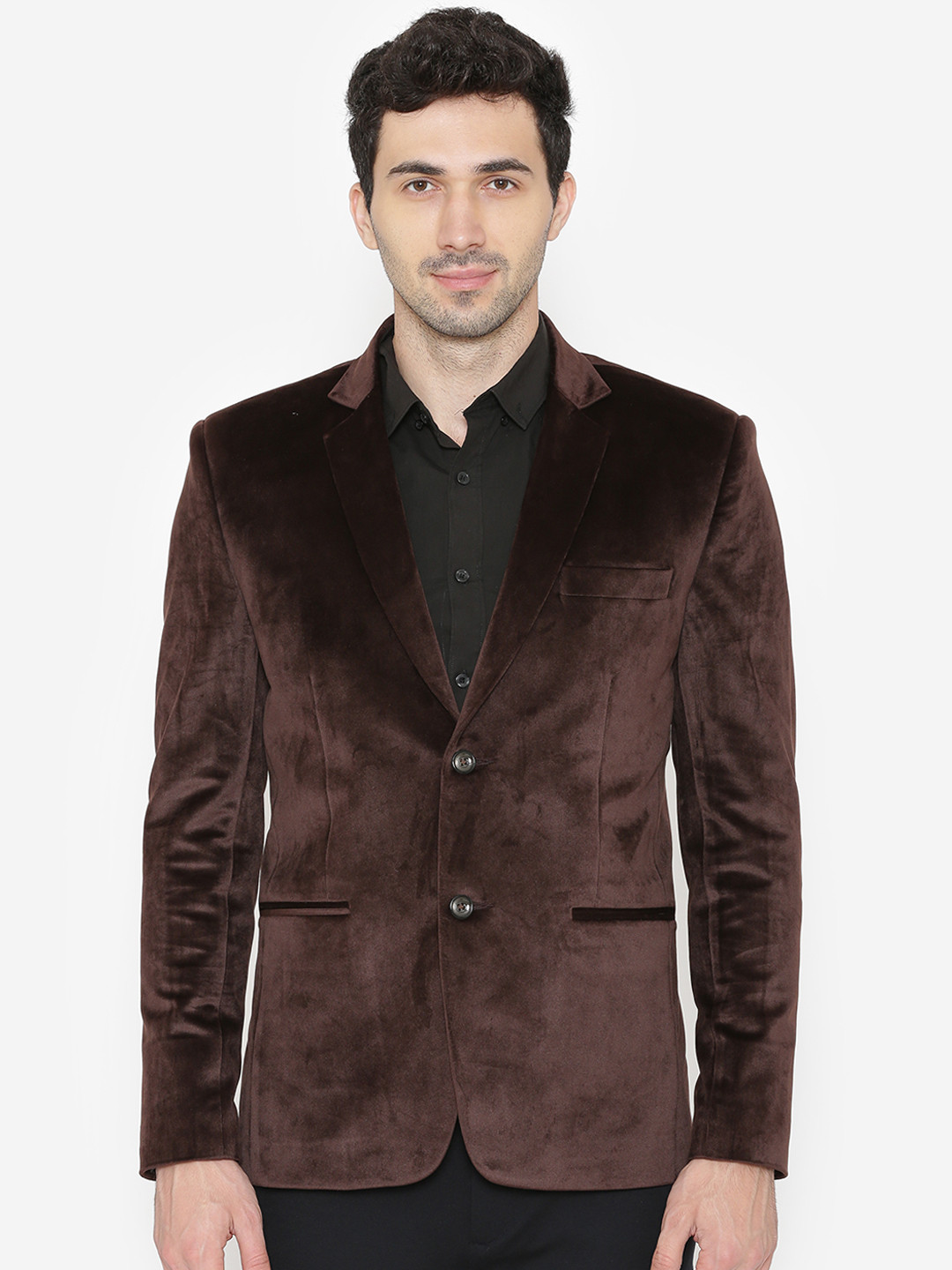 Buy WINTAGE Men Brown Solid Single Breasted Velvet Blazer - Blazers for Men 7514180 | Myntra