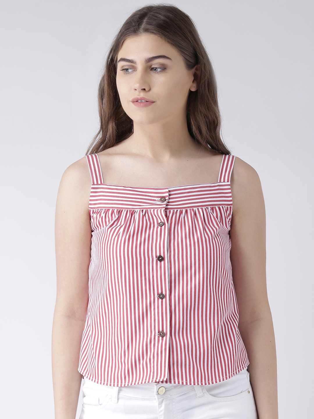 Buy Pinwheel Women Red Striped Crop Pure Cotton Top Tops For Women