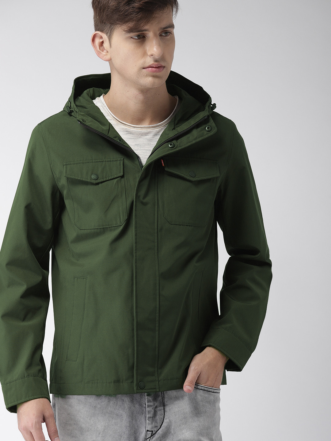 Buy Levis Men Olive Green Solid Water Resistant Tailored Jacket ...