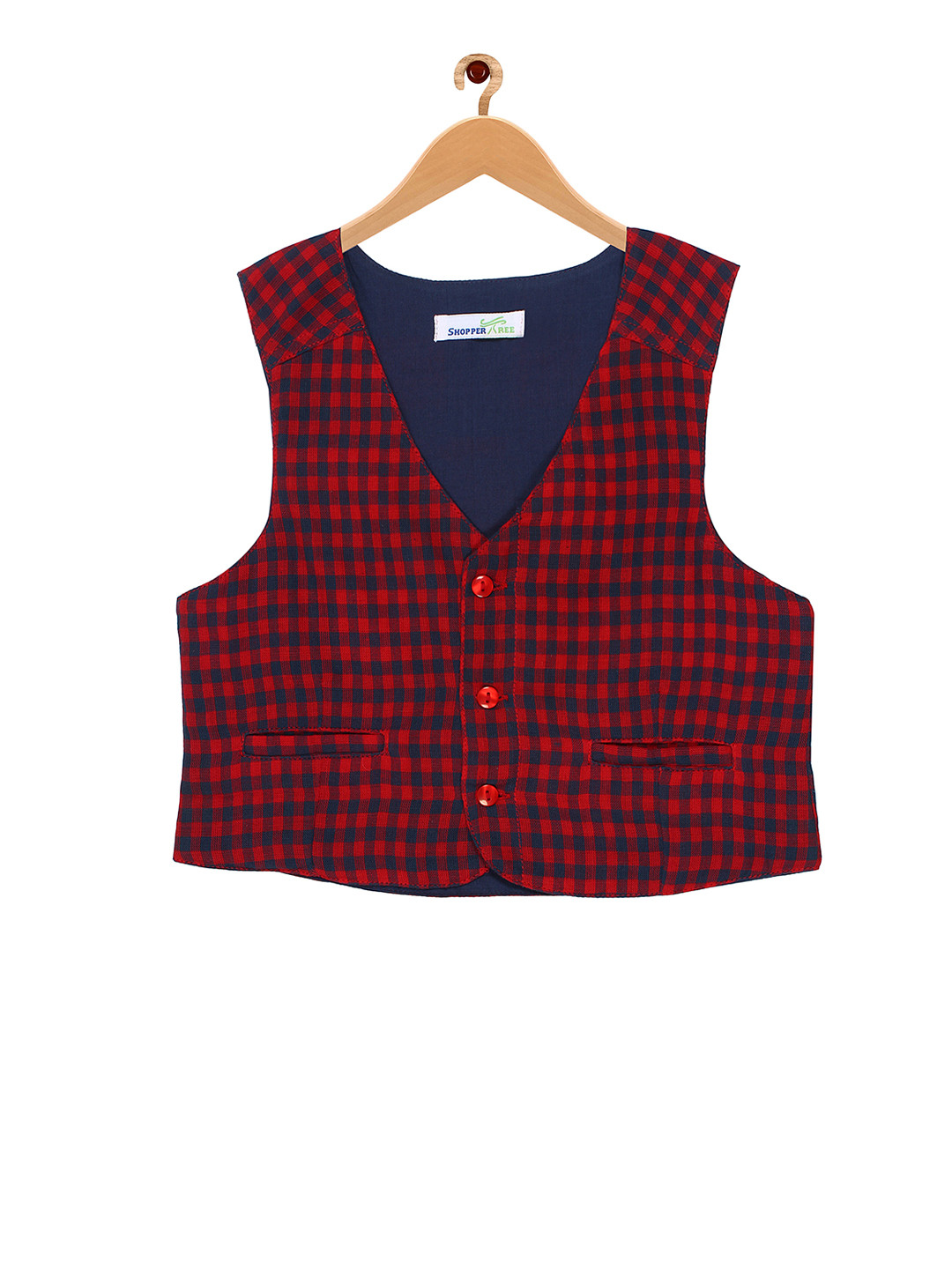 Buy ShopperTree Kids Red & Navy Blue Checked Waistcoat - Waistcoat for ...