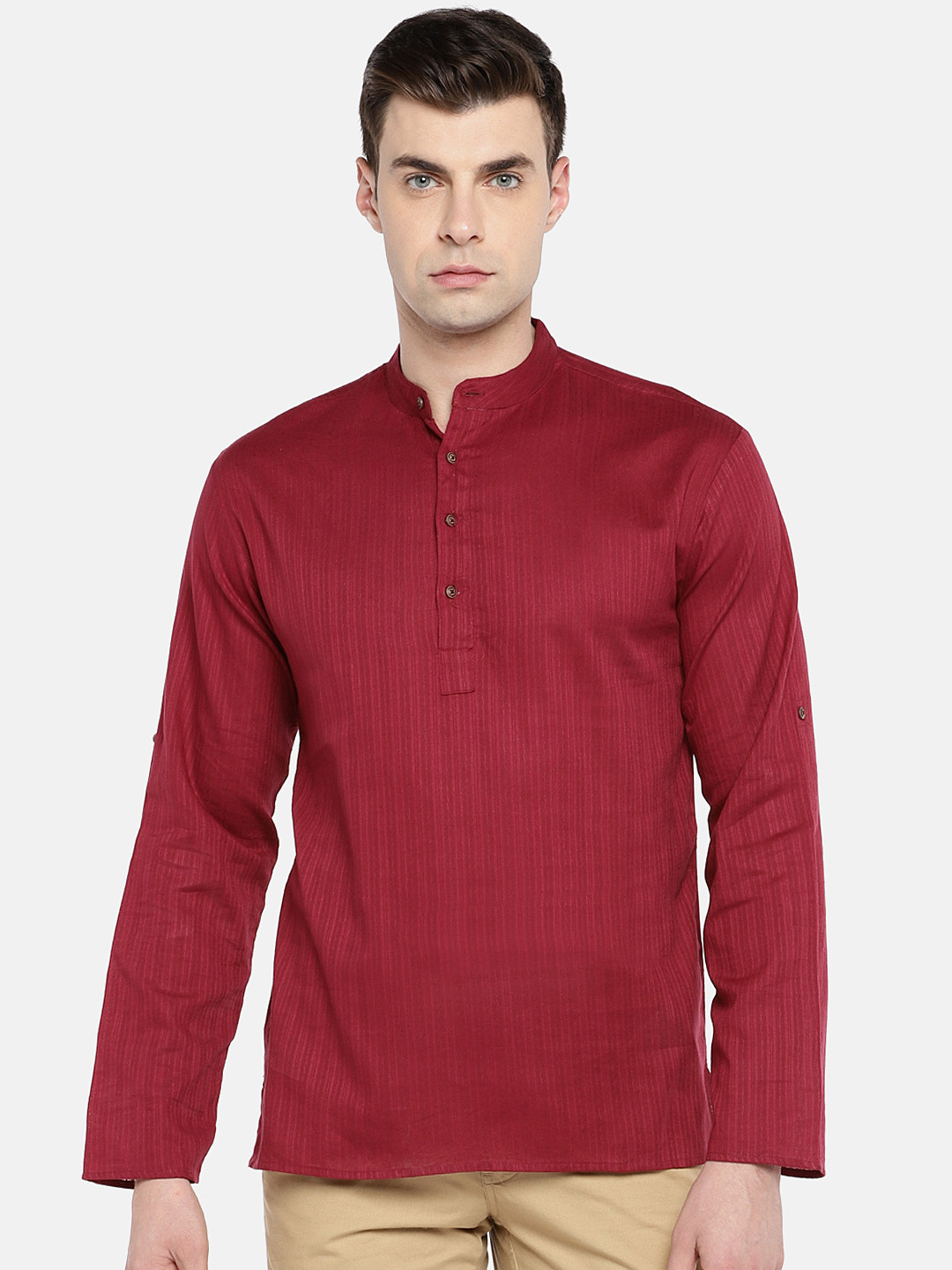 Buy Ethnicity Men Maroon Woven Design Straight Kurta - Kurtas for Men ...