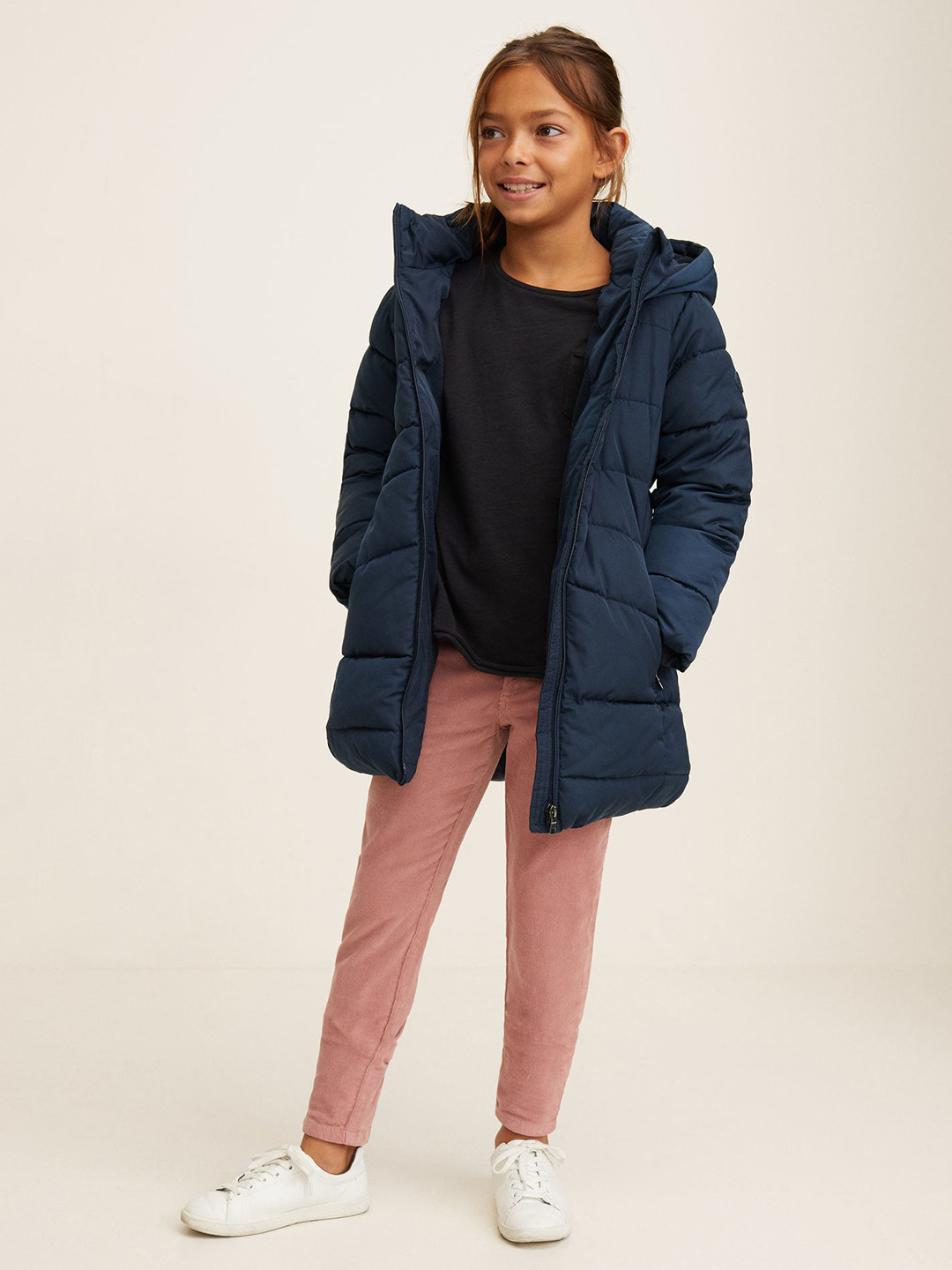 Buy Mango Kids Girls Navy Blue Solid Water Repellant Hooded Puffer ...