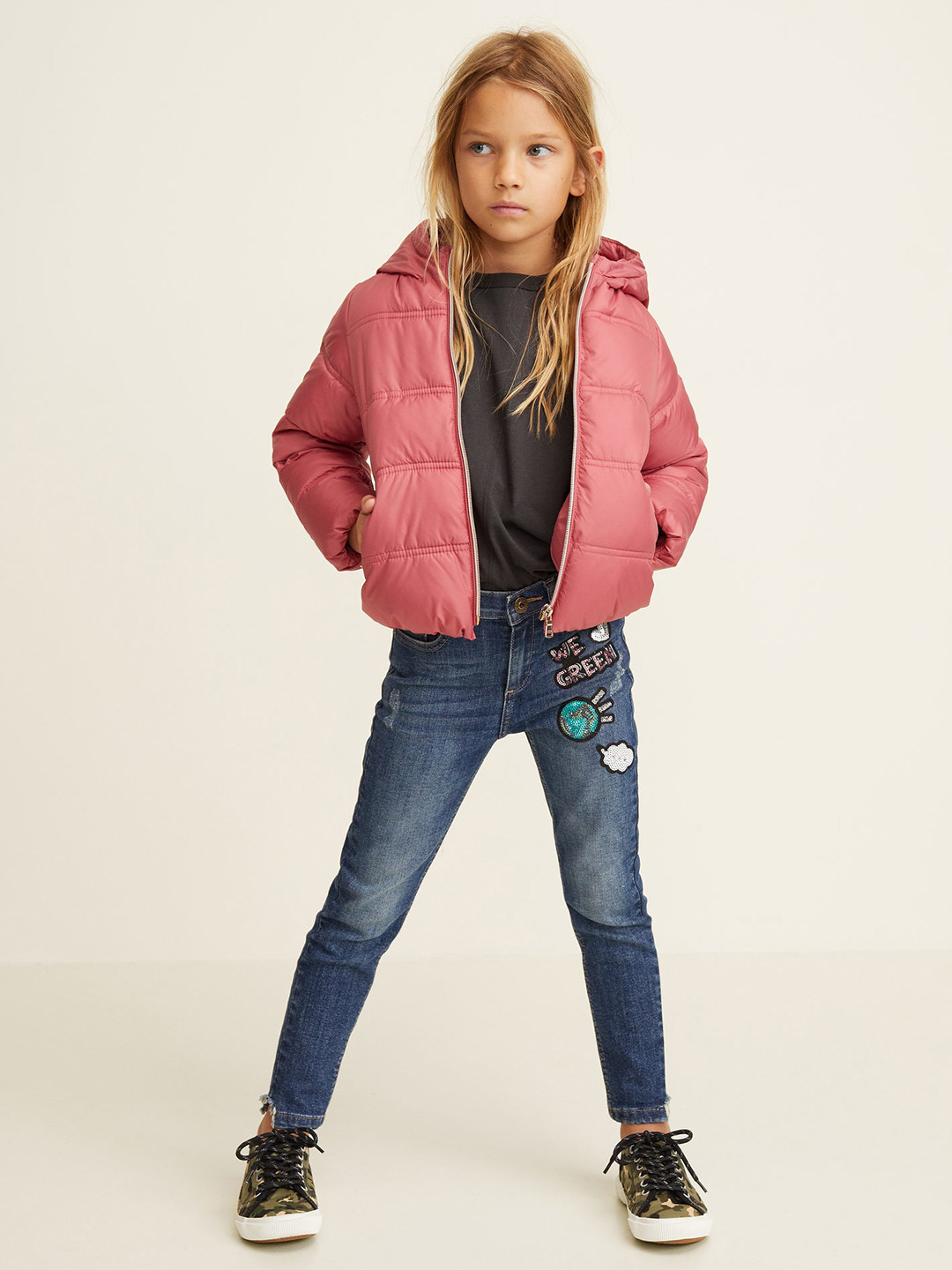 Buy Mango Kids Girls Pink Solid Hooded Water Repellant Puffer Jacket ...