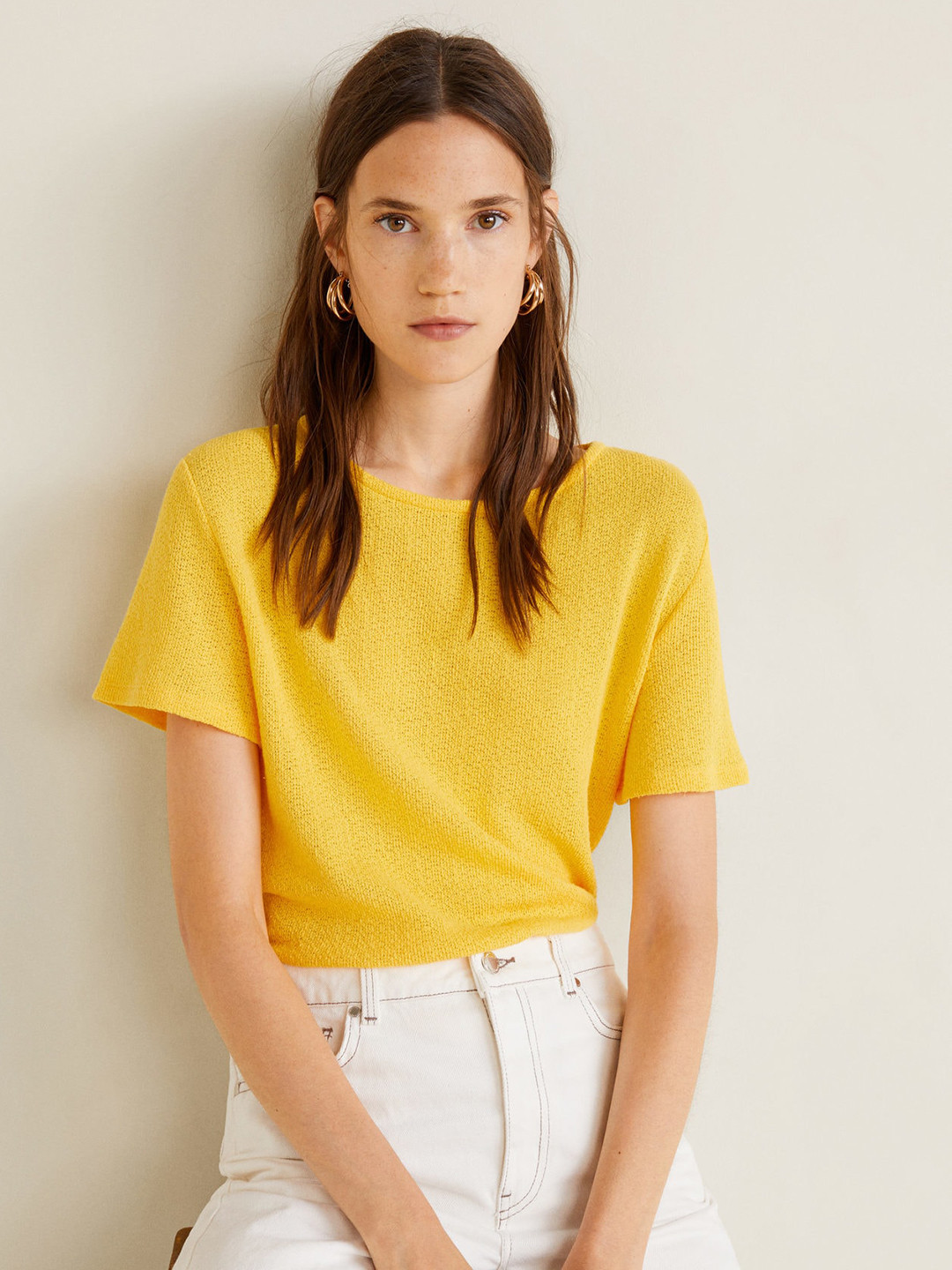 Buy MANGO Women Yellow Solid Top - Tops for Women 7544455 | Myntra