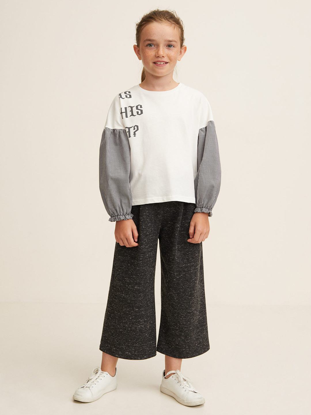 Buy Mango Kids Girls Charcoal Regular Fit Solid Culottes - Trousers for ...