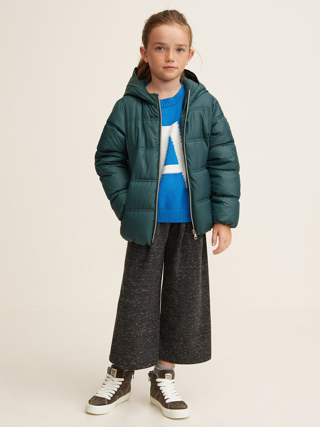 Buy Mango Kids Girls Green Solid Water Repellant Hooded Puffer Jacket ...